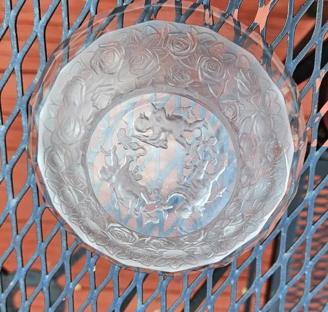 Lalique France Small Crystal Bowl Cherub and Rose Design - Etsy
