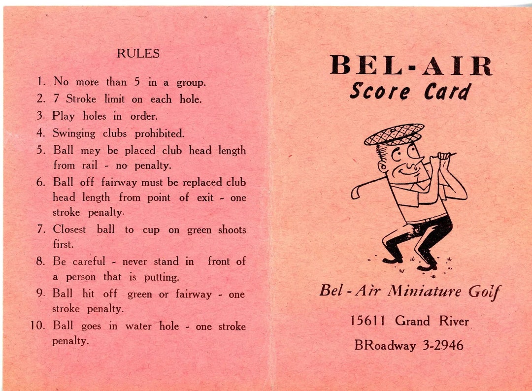 Vintage Bel-air Miniature Golf Putt Putt Score Card Mini Detroit ...