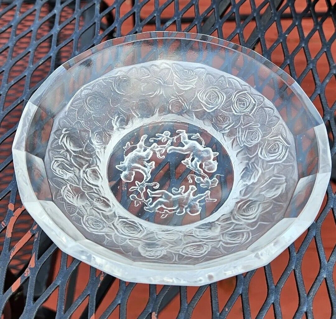 Lalique France Small Crystal Bowl Cherub and Rose Design - Etsy