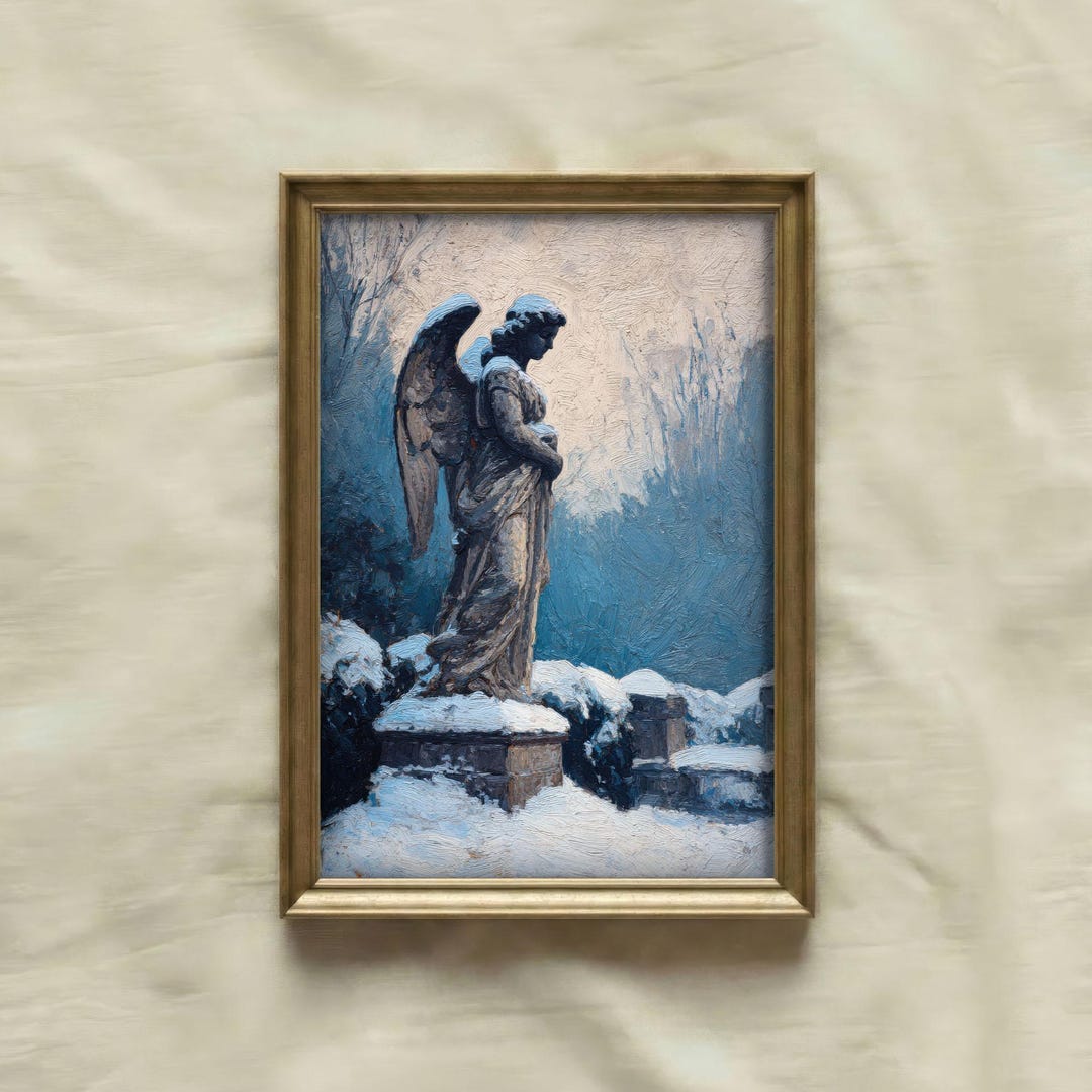 Stone Angel Print, Moody Winter Cemetery Art, Gothic Dark Academia ...