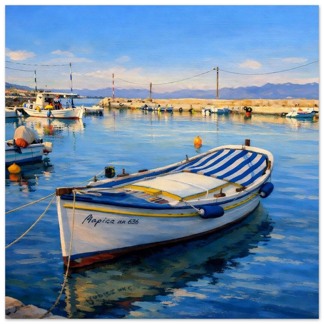Traditional Greek Harbor Scene | Print Art. - Etsy