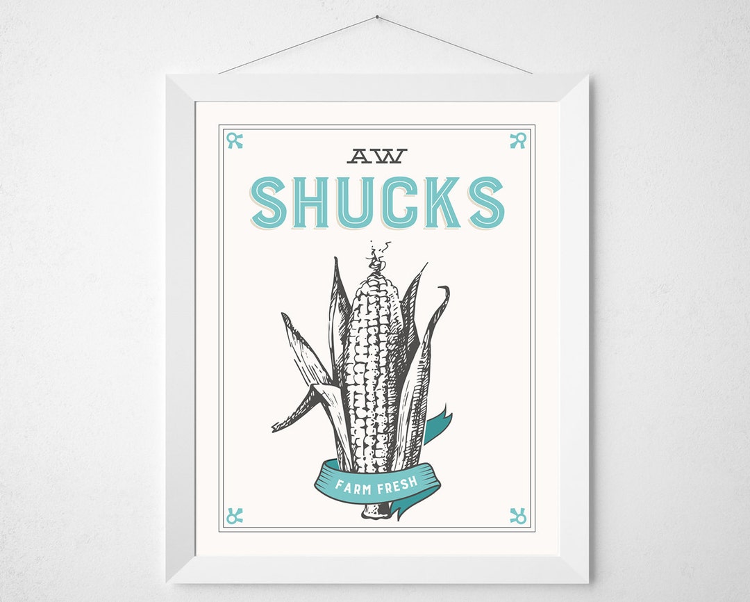 Kitchen Corn Print Aw Shucks Vegetable Produce Retro Aqua - Etsy