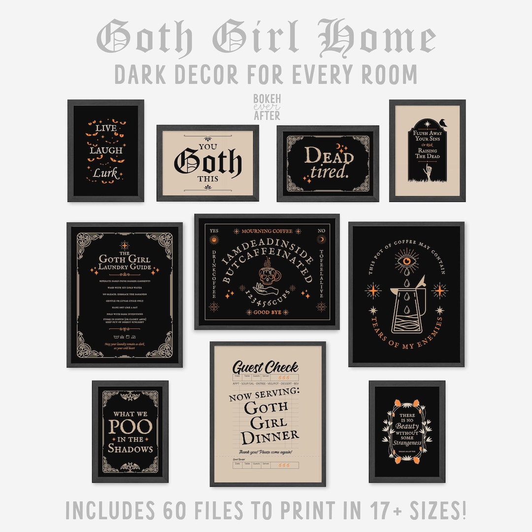 Goth Girl Art Prints, Gothic Decor Poster Set, Gallery Wall Set, Coffee ...
