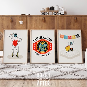 Luchador Nursery Printables, Primary Colors Mexican Wrestler Modern Kids Room Poster Set ...