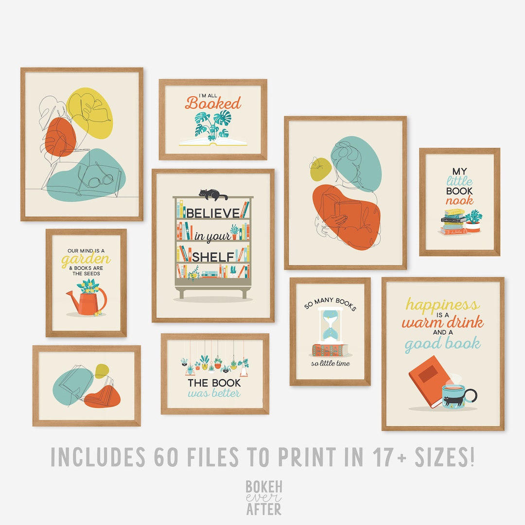 Reading Book Nook Plants Poster Set, Printable Gallery Wall Art Home ...