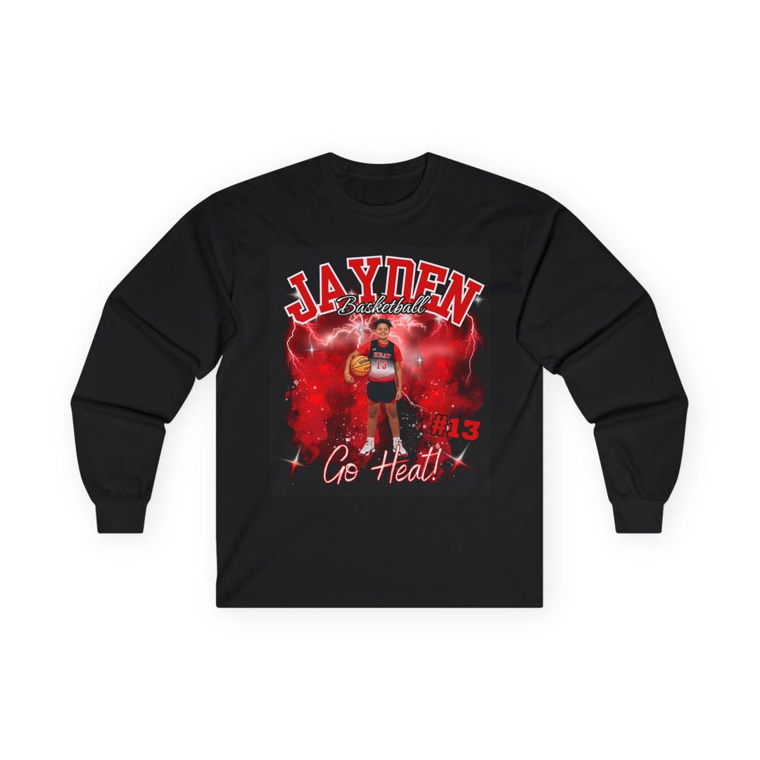 Jayden Basketball Player Long Sleeve Tee | Go Heat! Team Name Jersey - Etsy