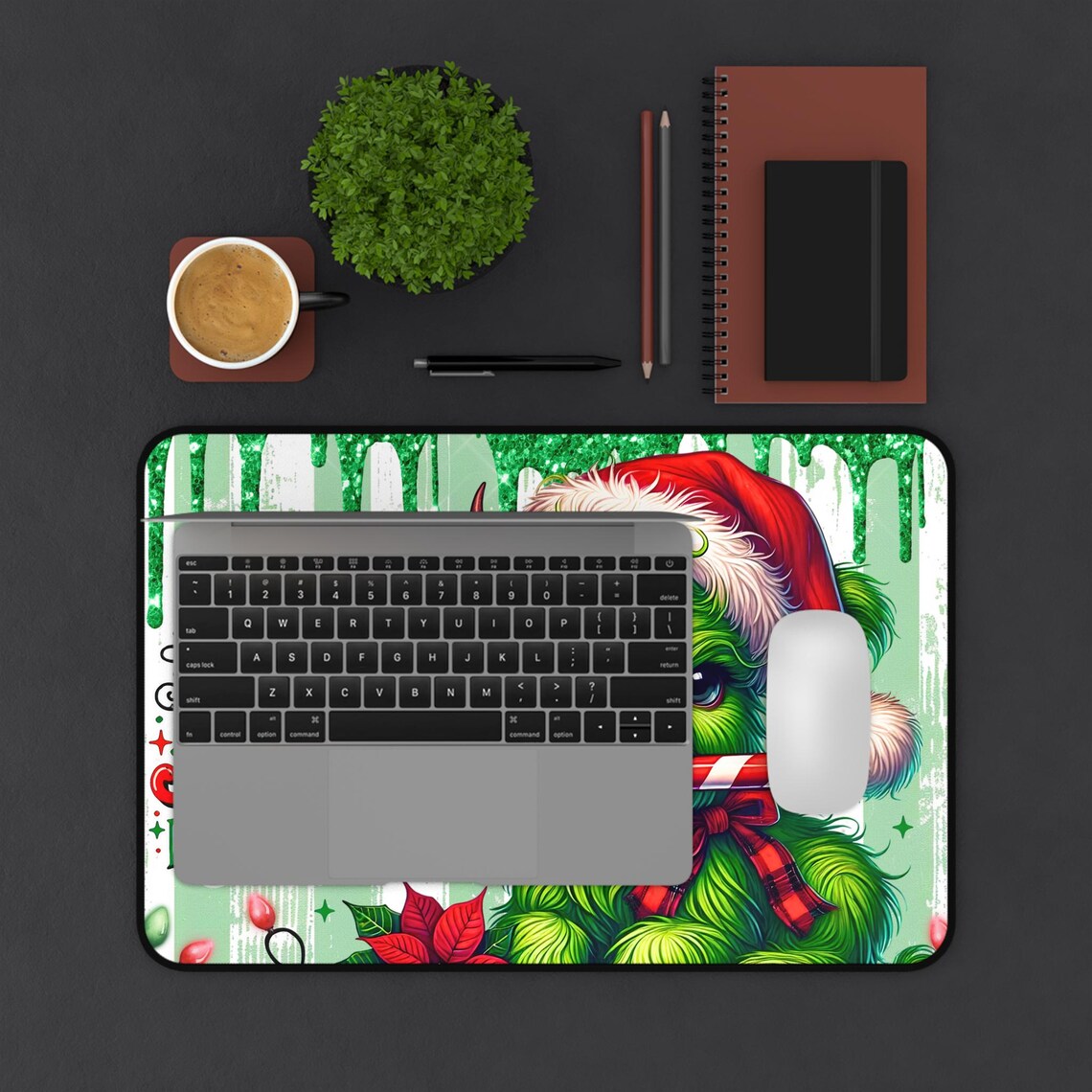Green Grinch Puppy With Candy Cane Desk Mat | is This Jolly Enough ...