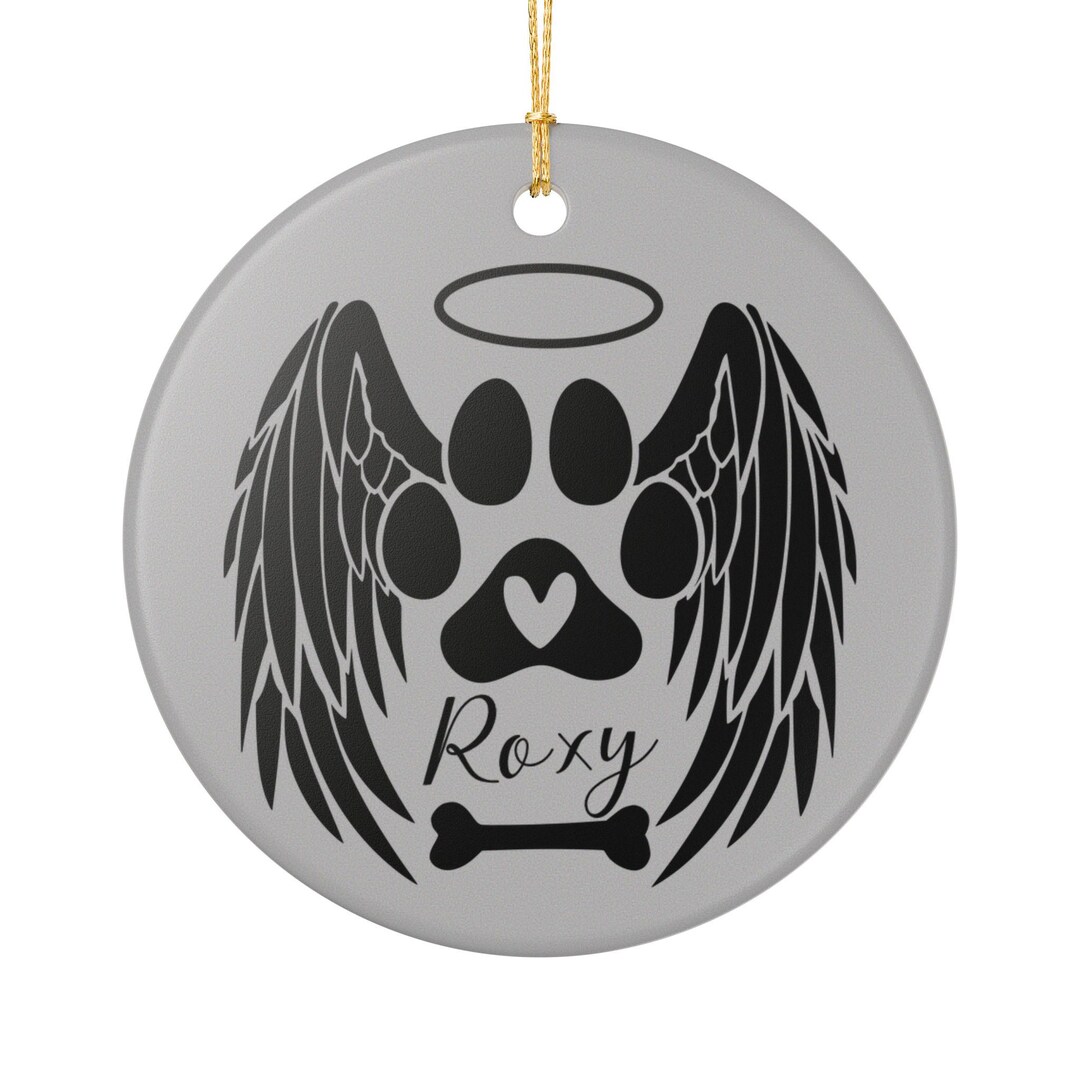Angel Paw Print With Wings Ceramic Ornament | Personalized Pet Memorial ...
