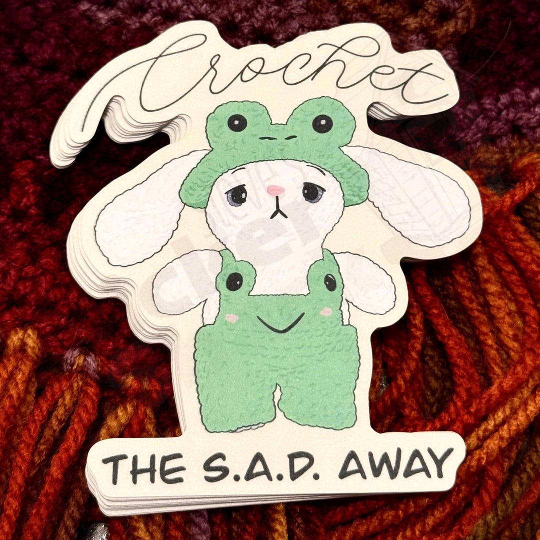 Crochet the S.A.D. Away - Hand-drawn Sad Bunny Sticker - Etsy