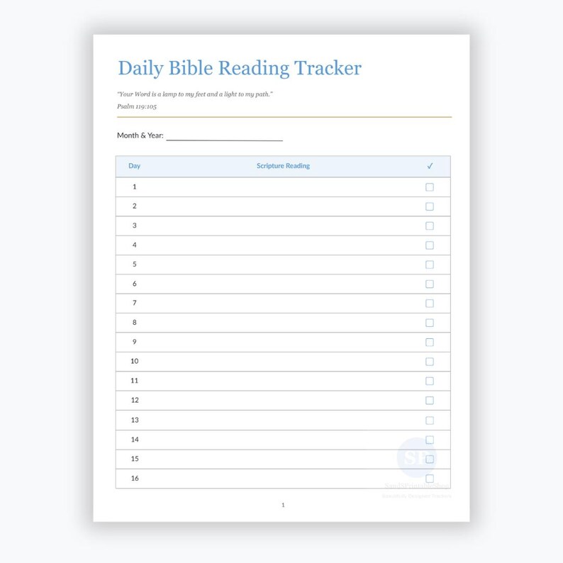 Daily Bible Reading Tracker Printable | Monthly Scripture Log ...