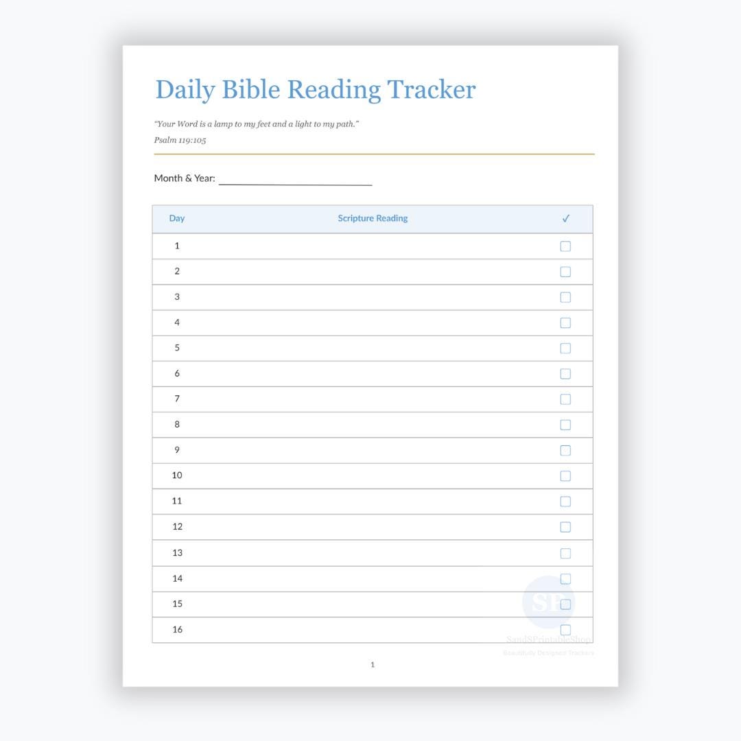 Daily Bible Reading Tracker Printable | Monthly Scripture Log ...