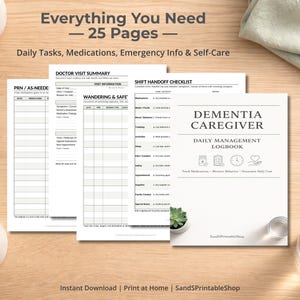Dementia Caregiver Daily Management Logbook Printable | 25 Page PDF ...