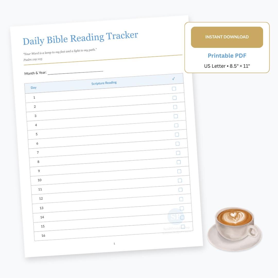 Daily Bible Reading Tracker Printable | Monthly Scripture Log ...