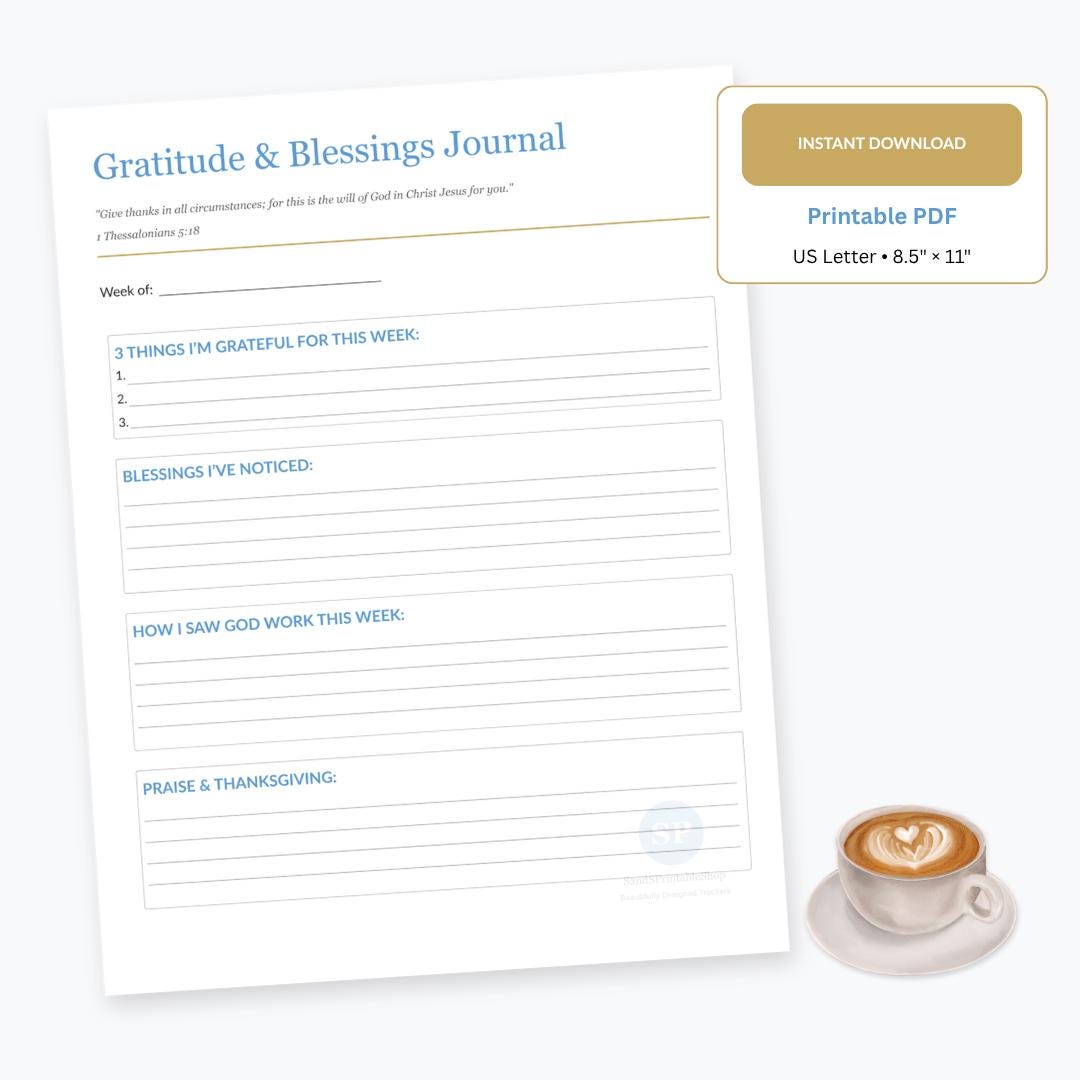 Gratitude Journal Printable | Christian Blessings Tracker | Weekly ...