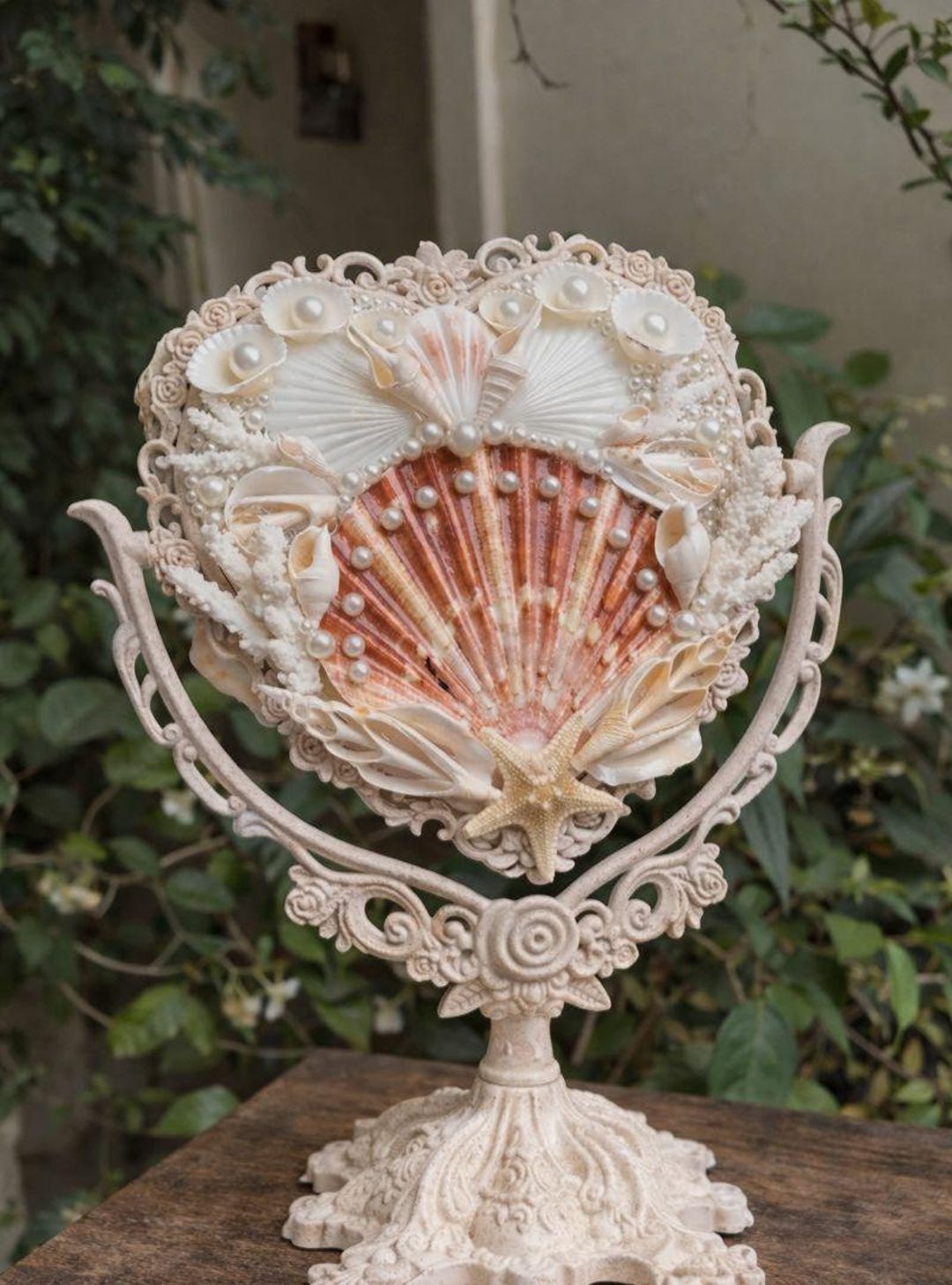 Handcrafted Seashell Mermaid Vanity Mirror, 360 Rotating Ocean Art ...