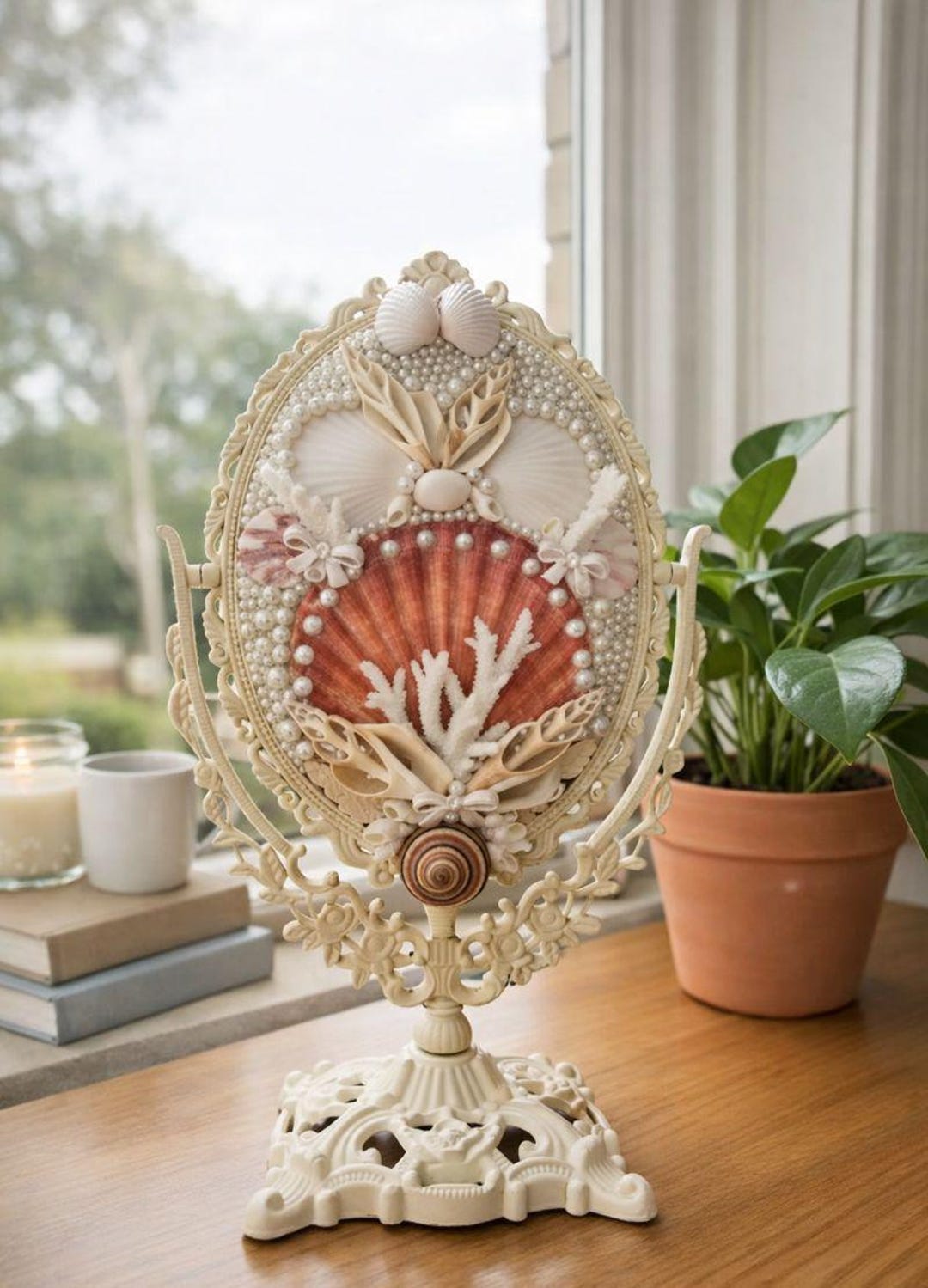 Handmade Seashell Mermaid Vanity Mirror, 360 Rotating Mirror ...