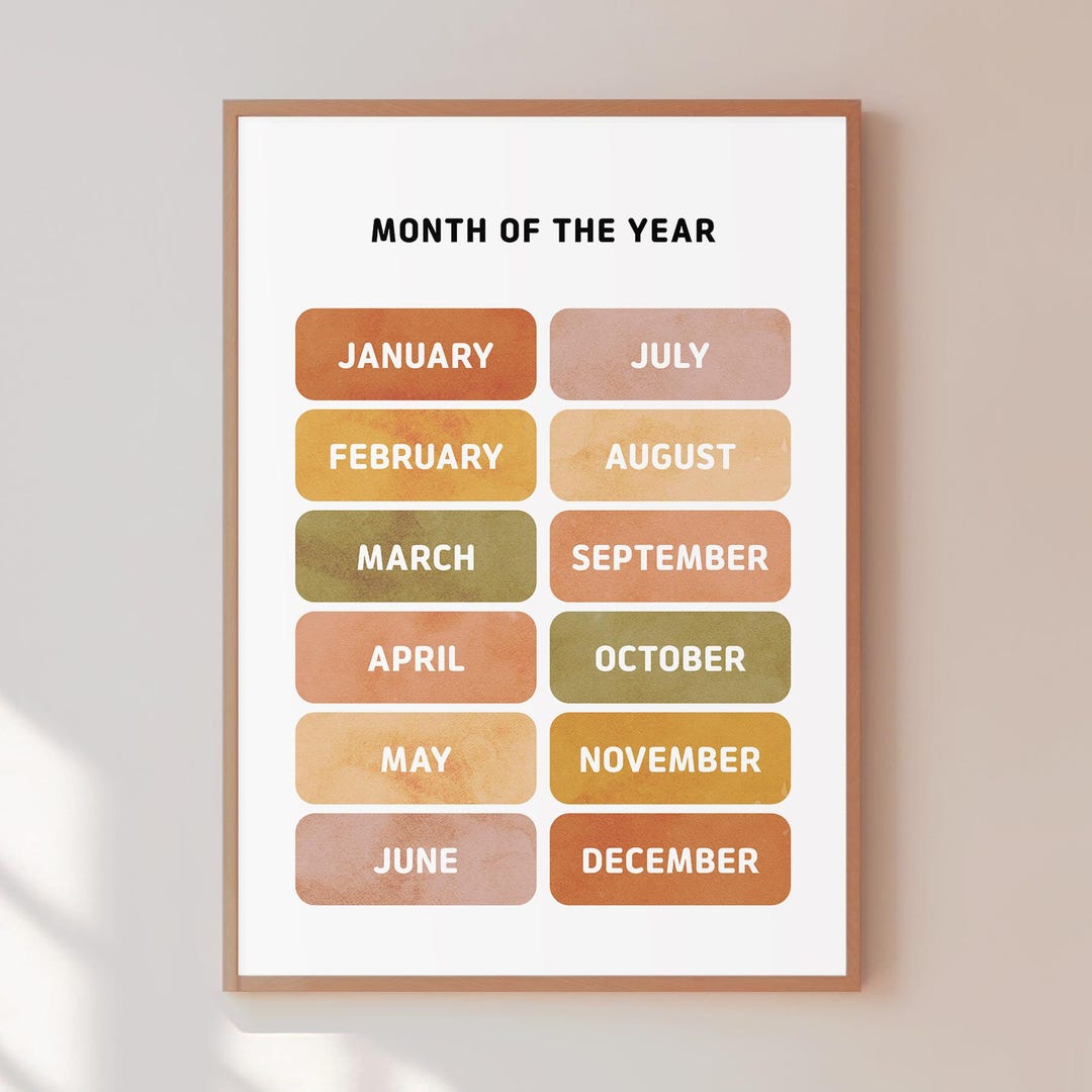 Months of the Year Poster, Colorful Calendar Chart (digital Download ...