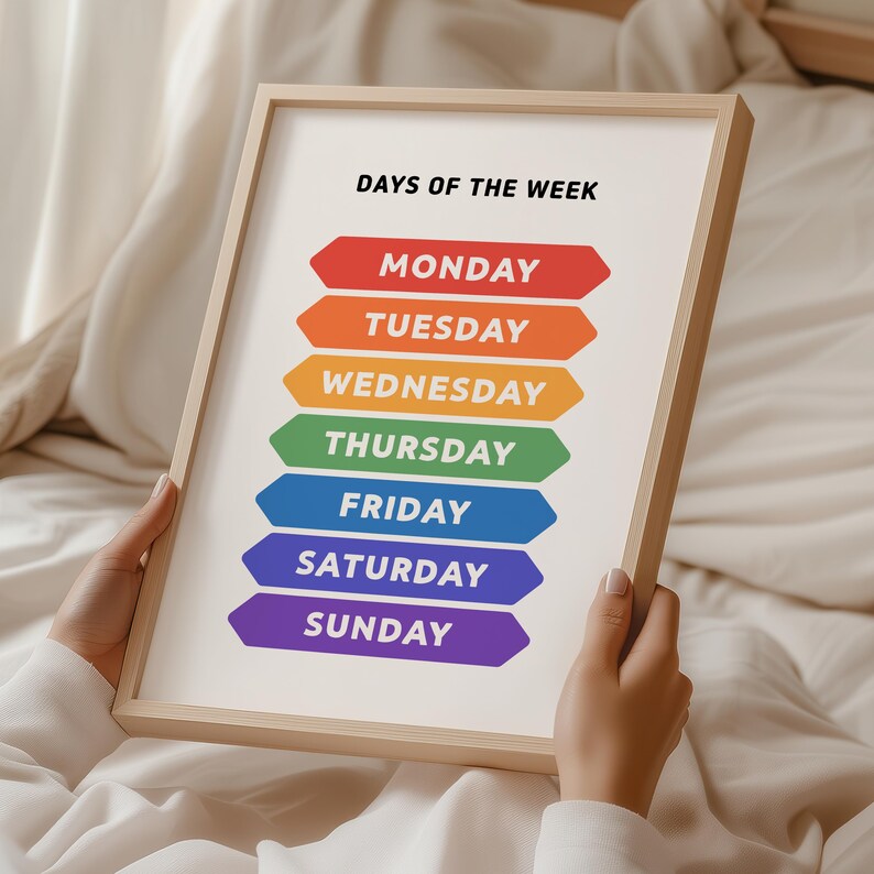 Days of the Week Poster for Kids Printable Preschool Nursery Wall Art ...