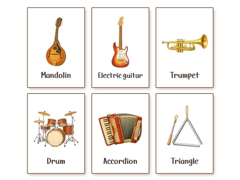 Musical Instruments Flash Cards for Kids Printable Montessori Music ...
