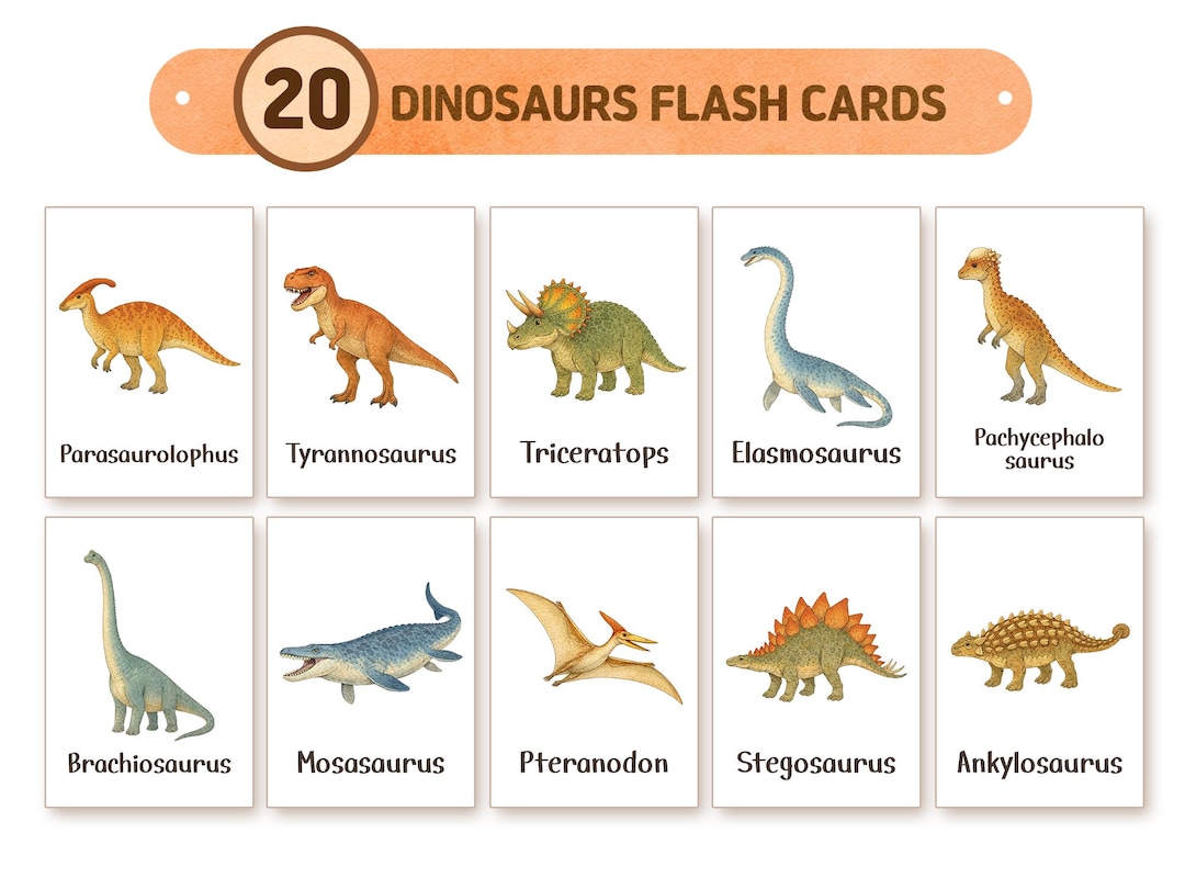 Watercolor Dinosaur Flash Cards: Montessori Early Learning (digital ...
