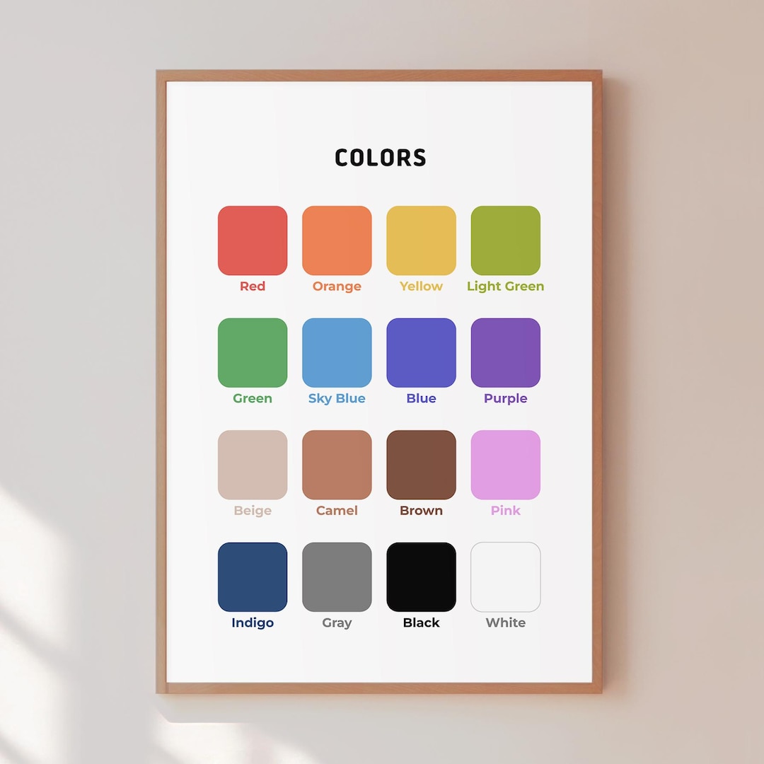 Color Poster for Kids Printable Rainbow Colors Chart Preschool Learning Wall Art - Etsy