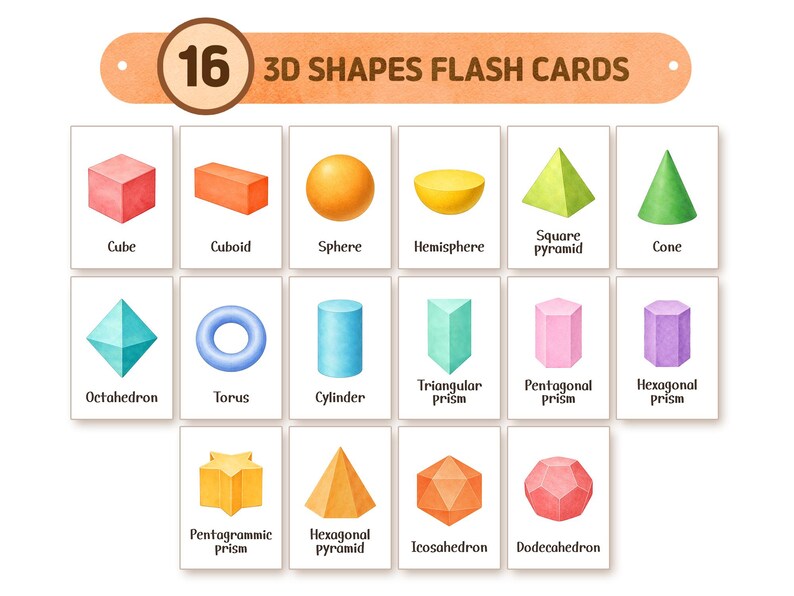 3D Shapes Flash Cards: Montessori Geometry, Preschool Learning (digital ...