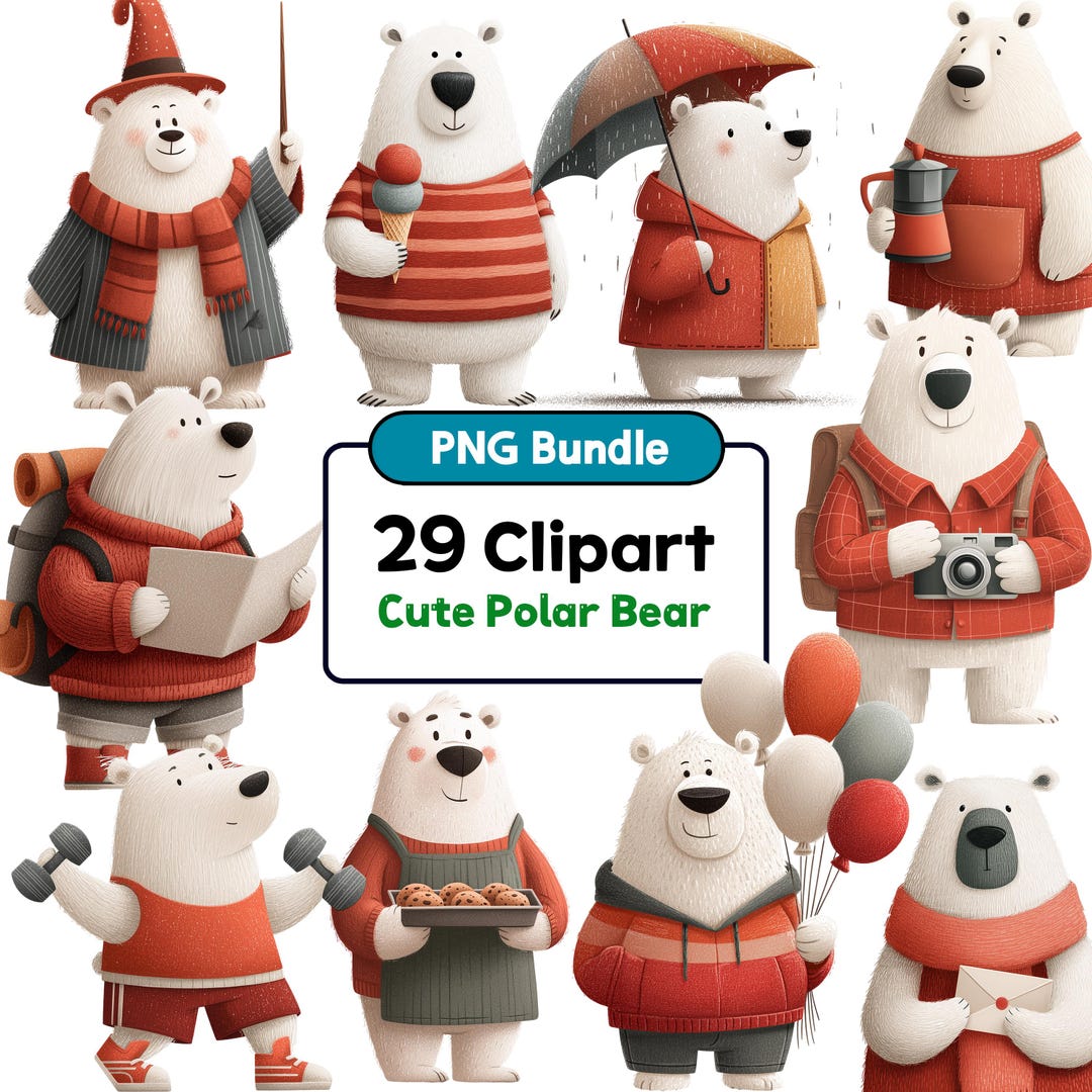 Cute Polar Bear Clipart Cozy Winter Animal Illustration Scandinavian ...