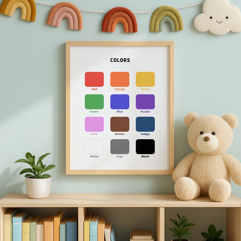Color Poster for Kids Printable Rainbow Colors Chart Nursery Wall Art ...