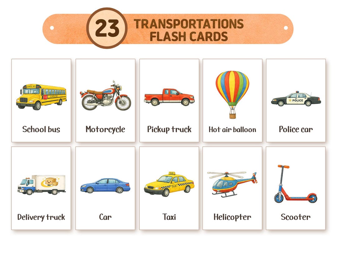 Transportation Flash Cards: Montessori Vehicle Learning (printable PDF ...
