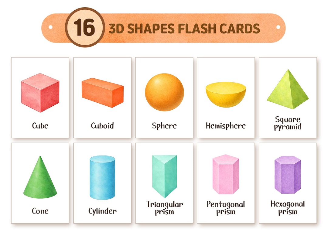 3D Shapes Flash Cards: Montessori Geometry, Preschool Learning (digital ...