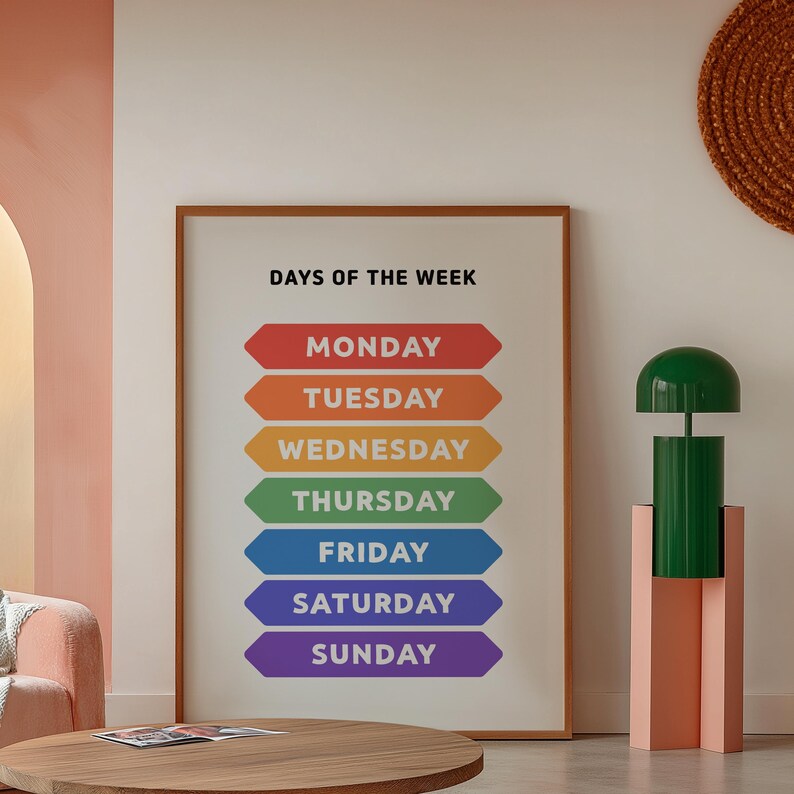 Days of the Week Poster for Kids Printable Preschool Nursery Wall Art ...