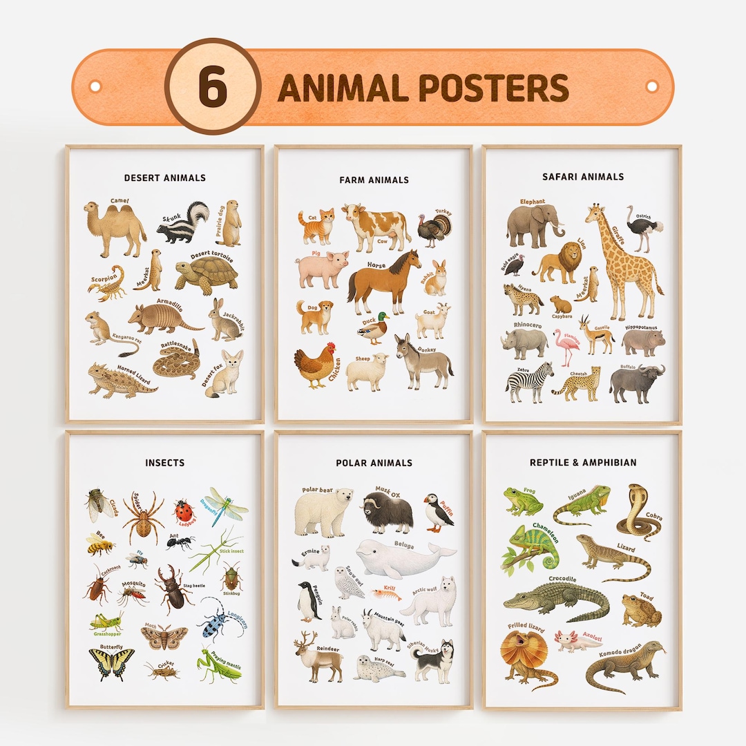 Watercolor Animal Posters Set: Montessori Nursery Art (digital Download ...