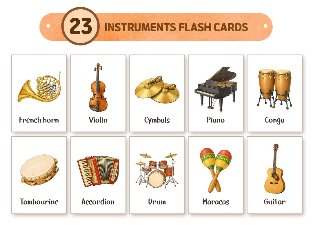 Musical Instruments Flash Cards for Kids Printable Montessori Music ...