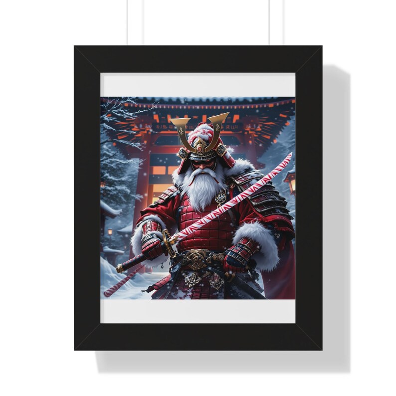 Santa Samurai Warrior Art Print, Framed Vertical Poster, Japanese ...
