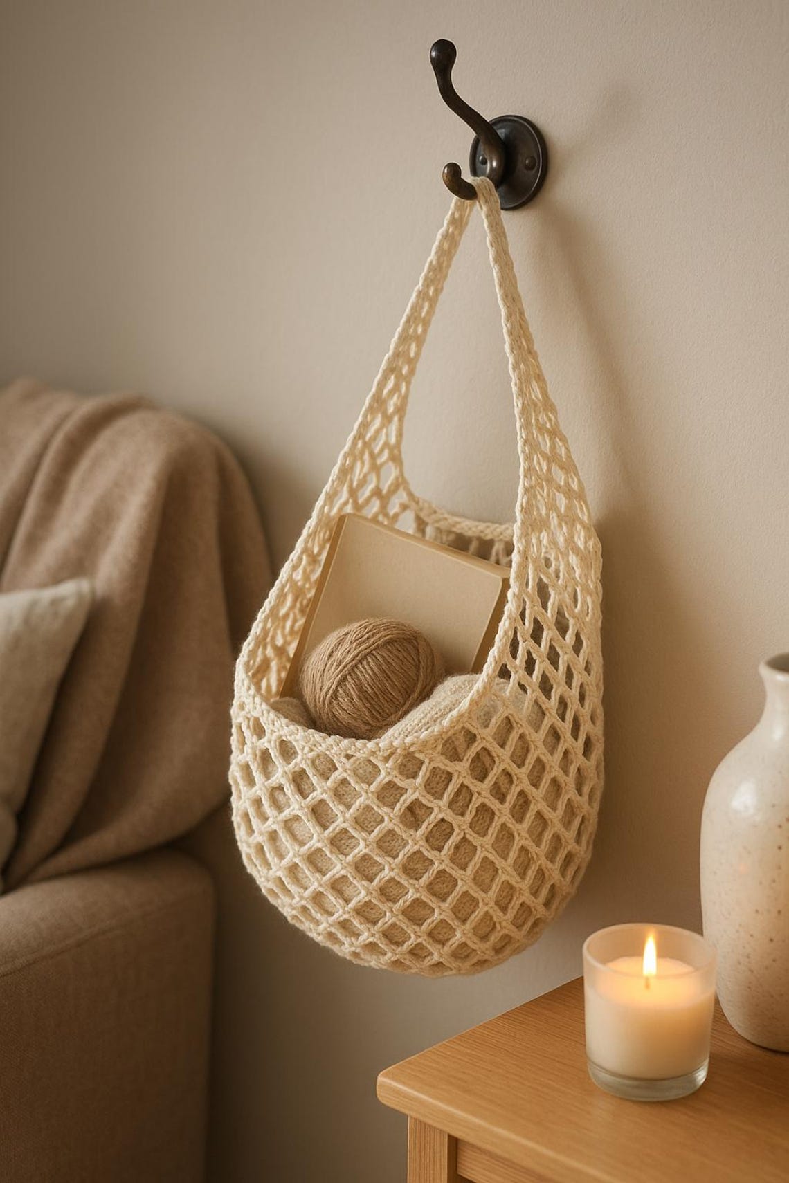 Hanging Mesh Basket , Crochet Net Bag, Beginner Friendly, DIY Cotton ...