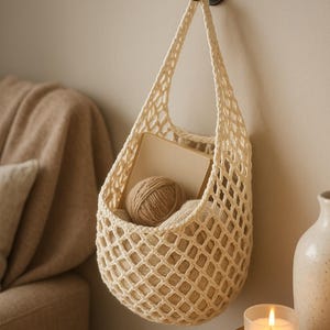 Hanging Mesh Basket , Crochet Net Bag, Beginner Friendly, DIY Cotton ...