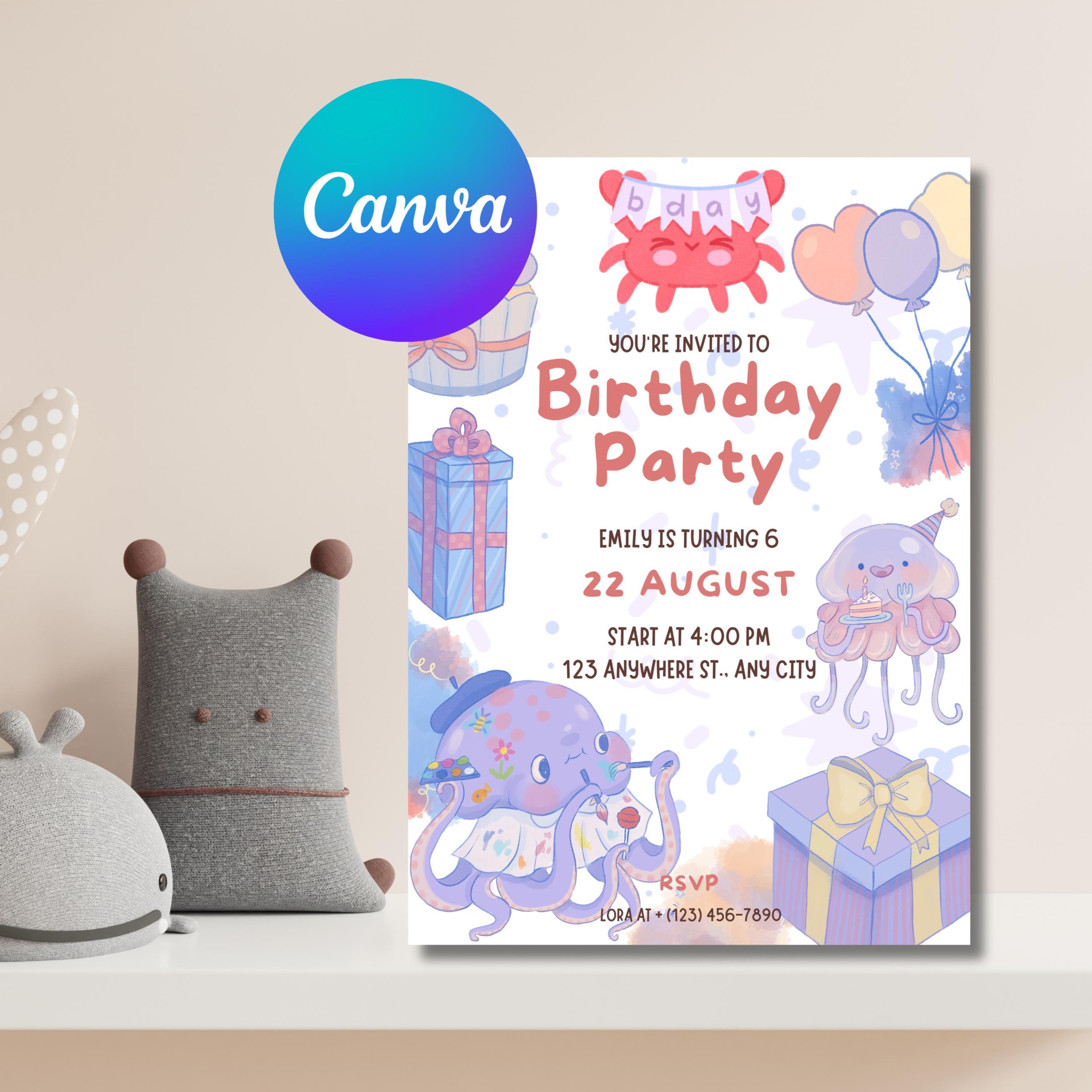 Ocean Birthday Invitation, Sea Animals Theme (canva Template Digital ...