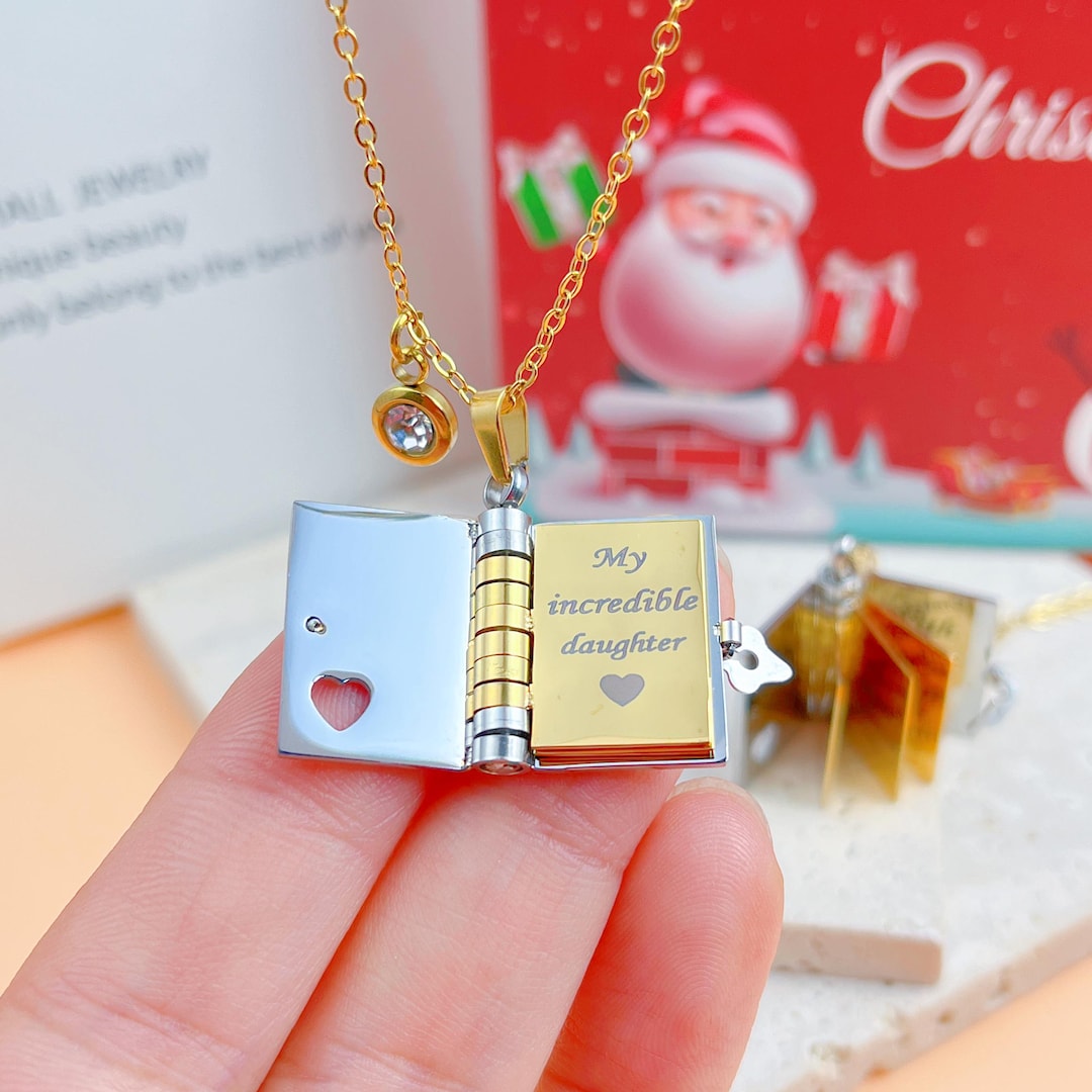 Book Shaped Necklace for Daughter，simple and Stylish Birthday Gifts for ...
