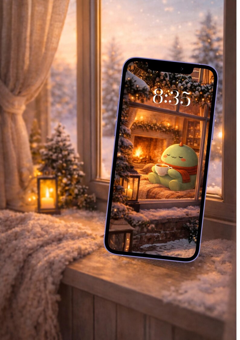 Cozy Christmas Lock Screen Wallpaper | Sunset Window| Digital Download ...