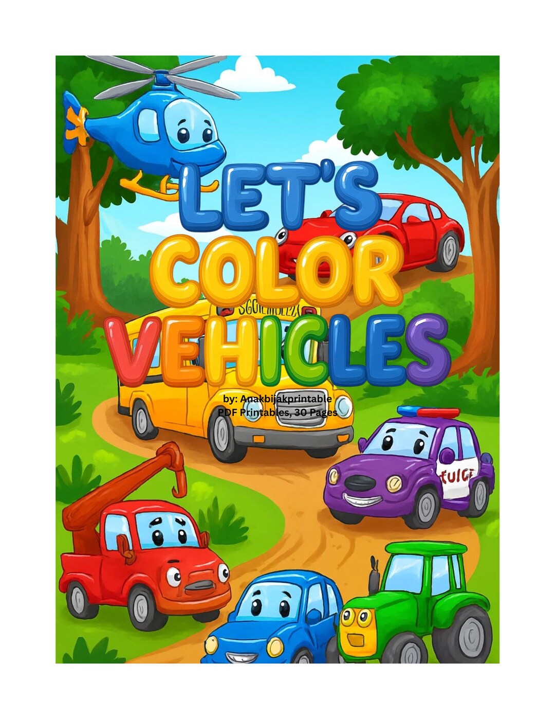 Let’s Color Vehicles | Kids Coloring Book | Printable PDF (30 Pages) - Etsy