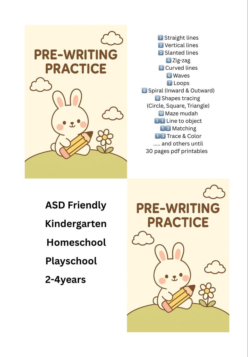 30-page Pre-writing Workbook Printable | Toddler Tracing Sheets ...