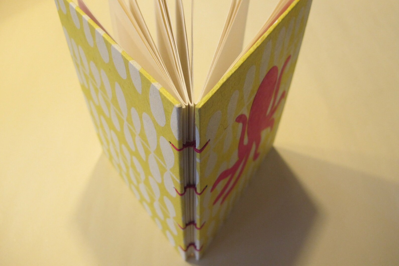 Octopus Small Journal Notebook Coptic Bound: Pink and Yellow Handmade ...