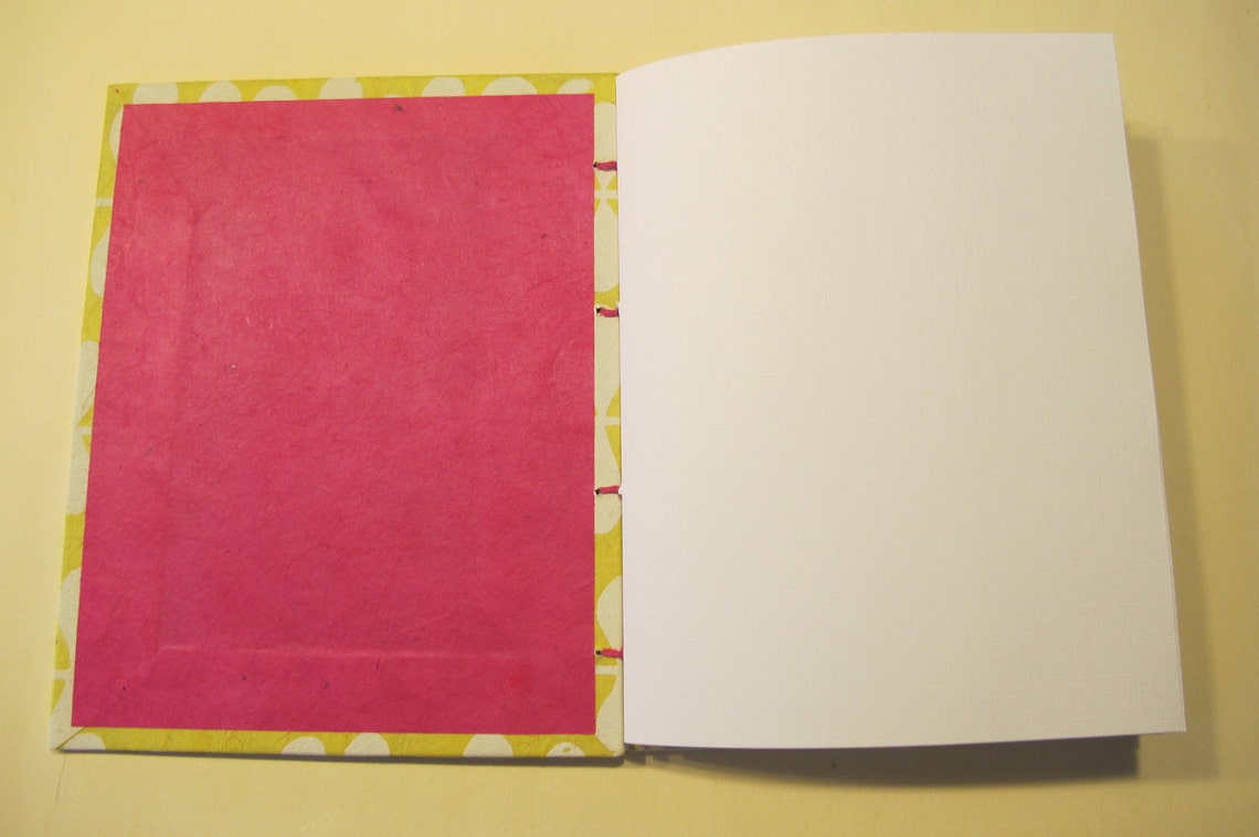 Octopus Small Journal Notebook Coptic Bound: Pink and Yellow Handmade ...