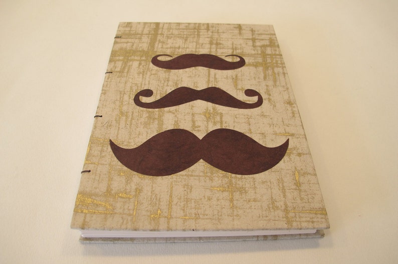 Mustache Handmade Journal Notebook: Gold and Brown Coptic Hardbound ...