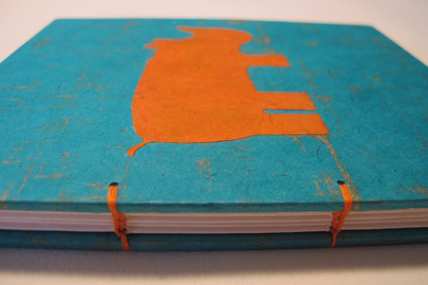 Rhino Handmade Journal Notebook: Turquoise and Orange Rhinoceros Small Hardbound Coptic Book - Etsy