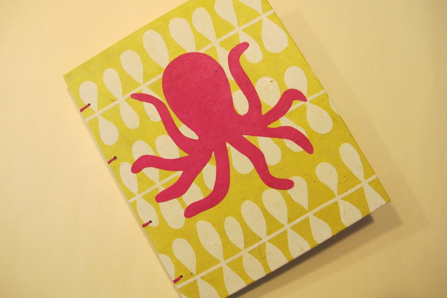 Octopus Small Journal Notebook Coptic Bound: Pink and Yellow Handmade ...
