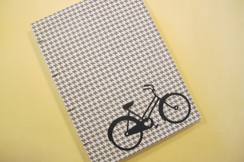 Bicycle Heart Handmade Journal Notebook: Grey Houndstooth Bike ...