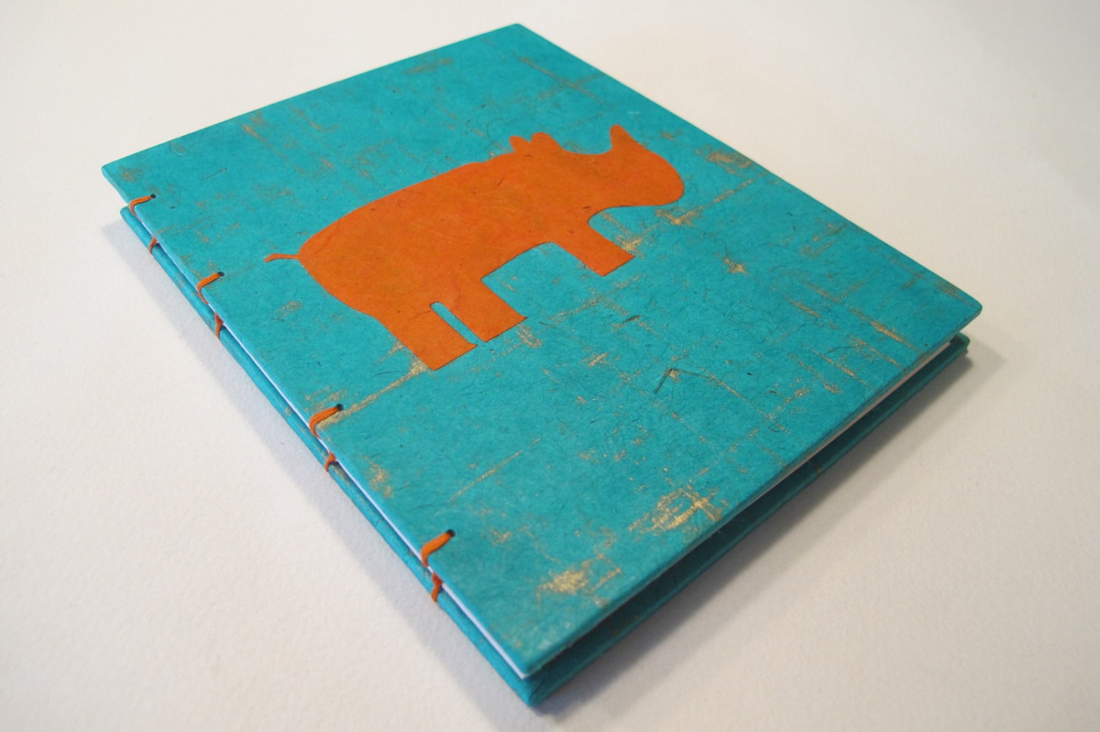 Rhino Handmade Journal Notebook: Turquoise and Orange Rhinoceros Small Hardbound Coptic Book - Etsy