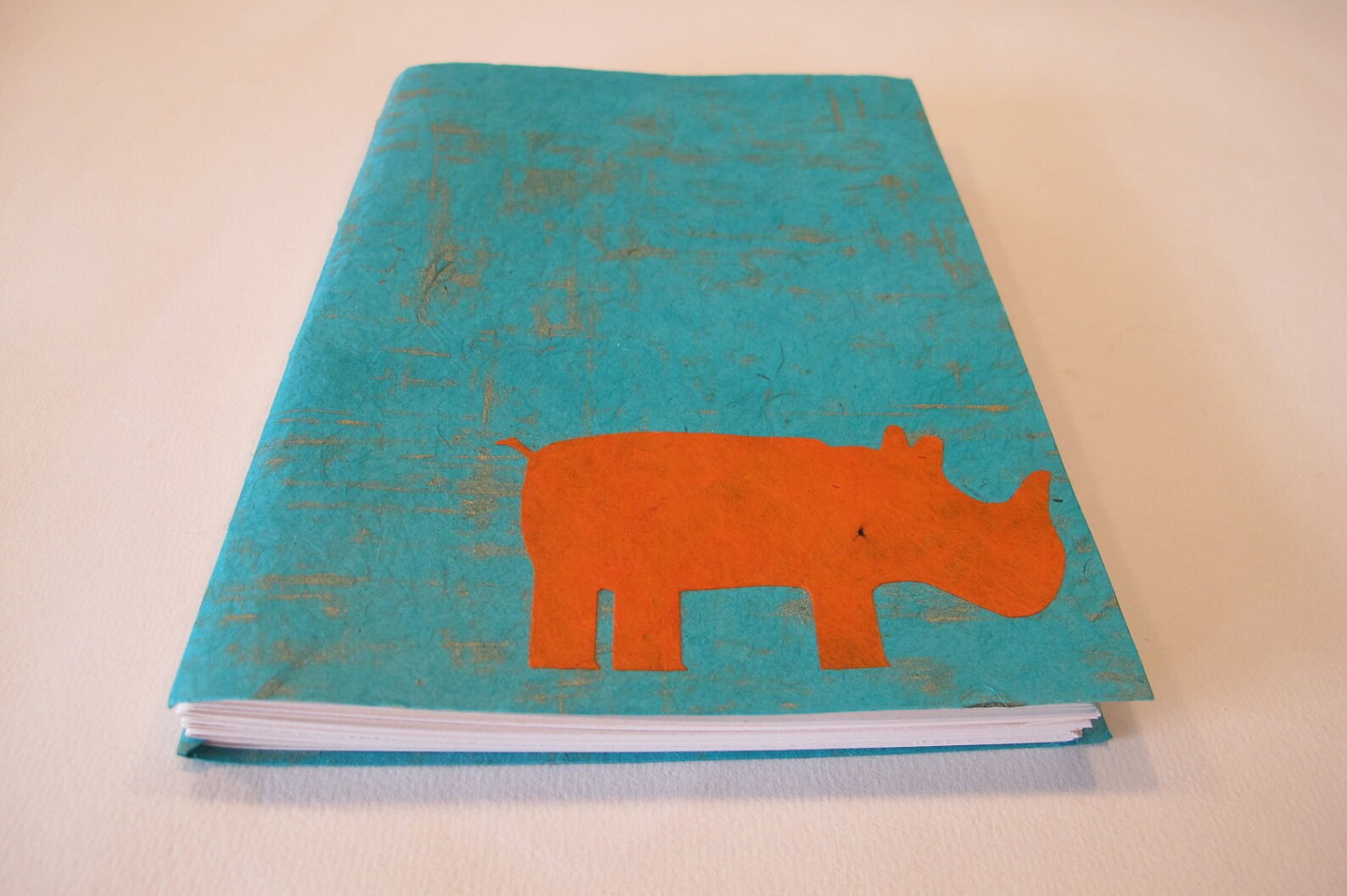Rhino Handmade Journal Notebook: Turquoise and Orange Rhinoceros Coptic Bound Book - Etsy