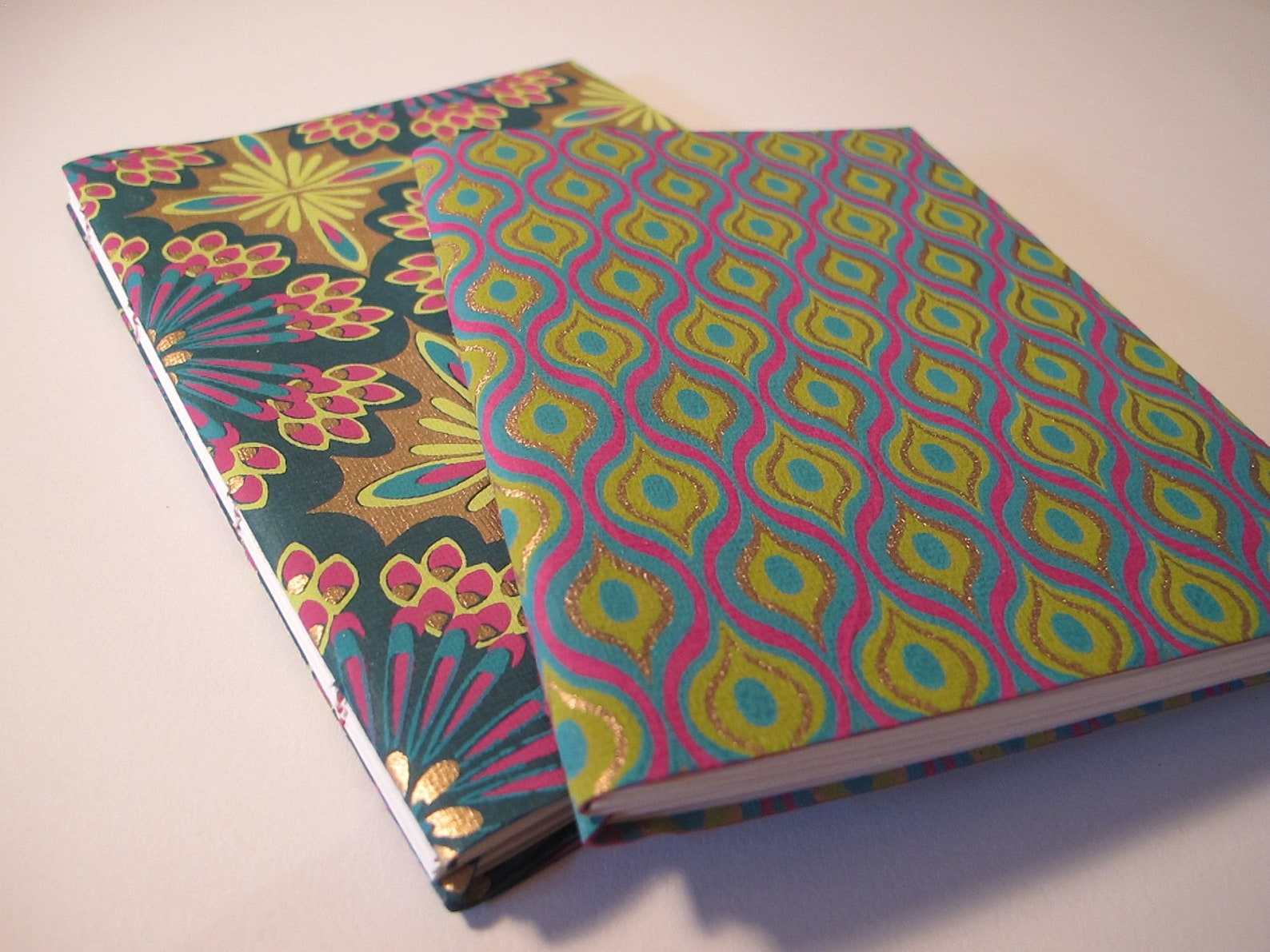 Turquoise, Pink, Green, and Metallic Gold Whimsical Journal Notebooks ...
